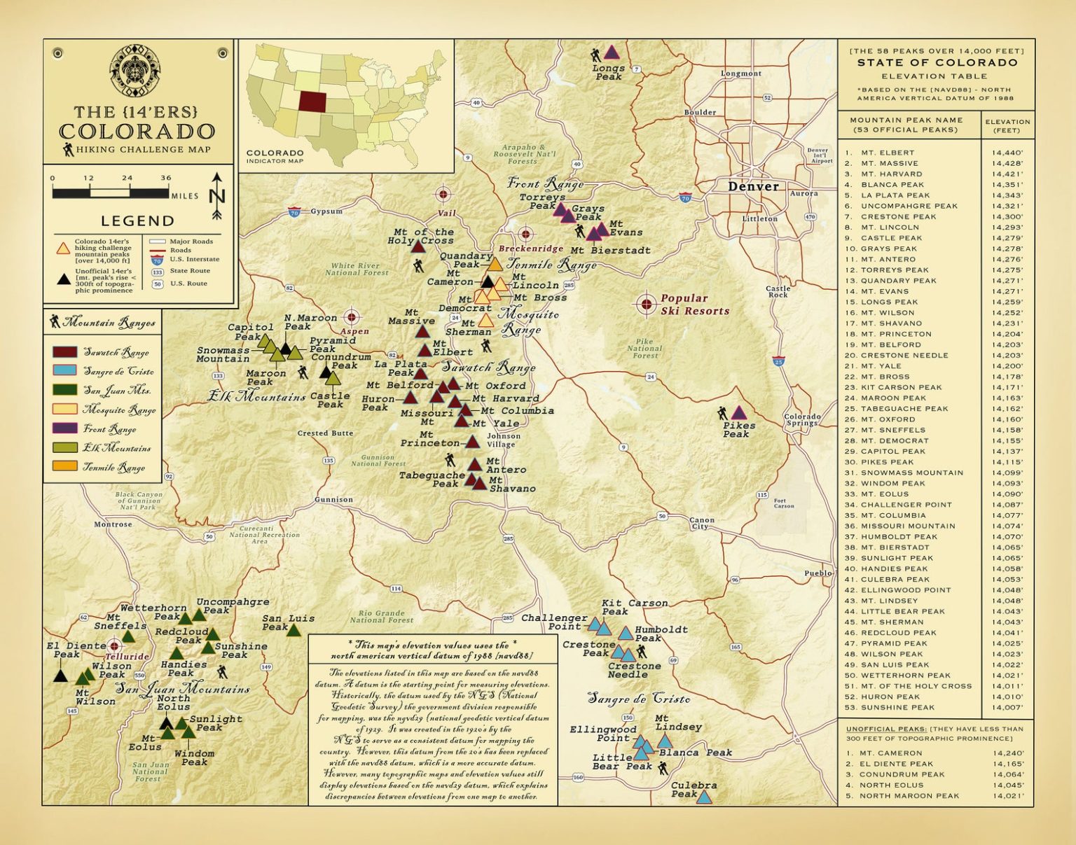 Epic Colorado 14ers Poster Guide - 14 Best Colorado 14ers Map Options